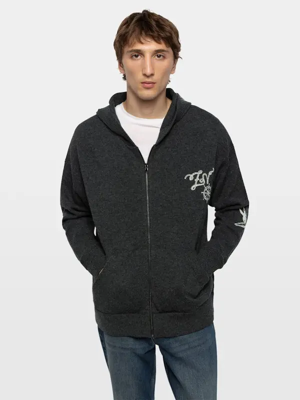Zadig&Voltaire Camillo Zip-up Wool Cashmere Cardigan With Hood - Charcoal