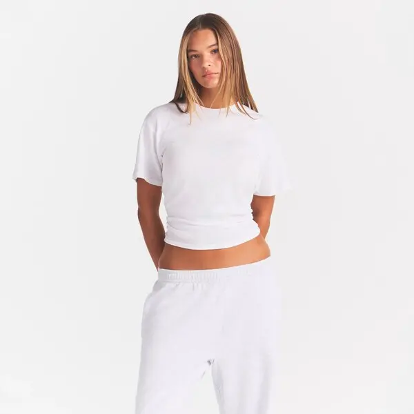 SKIMS Knot Back T Shirt | White | | Worn In Jersey