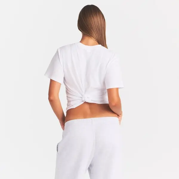 SKIMS Knot Back T Shirt | White | | Worn In Jersey