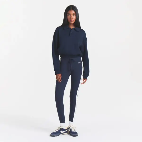 SKIMS Polo Sweatshirt | Blue | | Cotton Fleece - Navy