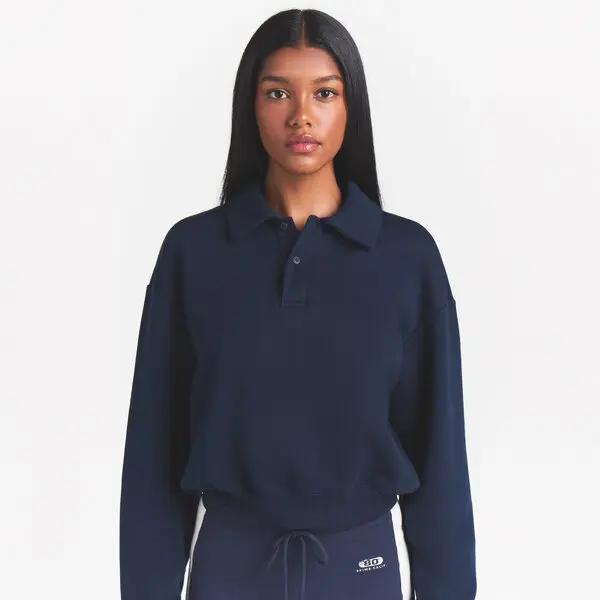 SKIMS Polo Sweatshirt | Blue | | Cotton Fleece