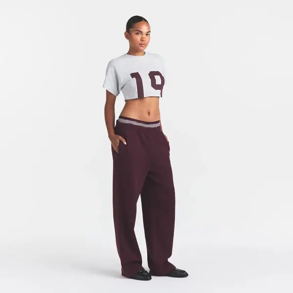SKIMS Super Cropped T Shirt | Red | | Worn In Jersey - Currant 19 Print