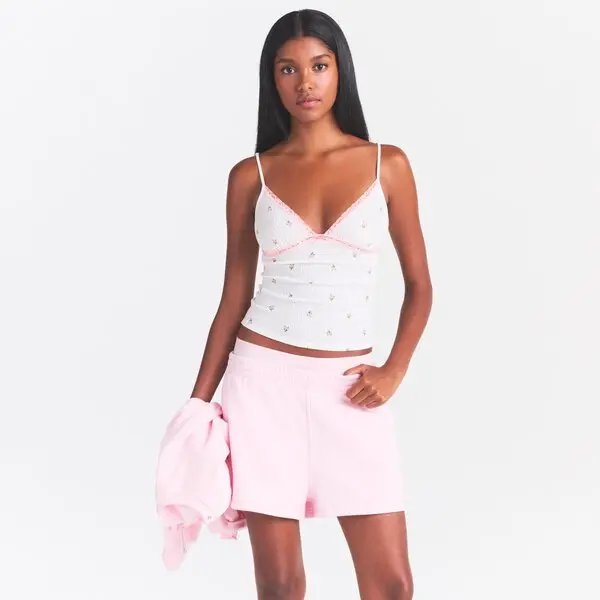 SKIMS Cotton Fleece Double Waistband Short - Cherry Blossom
