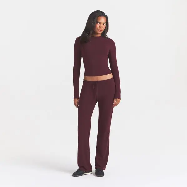 SKIMS Cotton Jersey Straight Leg Pant - Currant