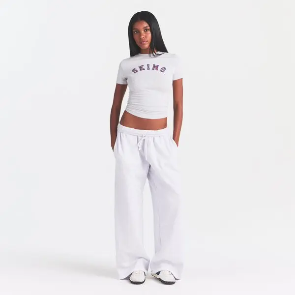 SKIMS Cotton Fleece Oversized Straight Leg Pants - Light Heather Grey