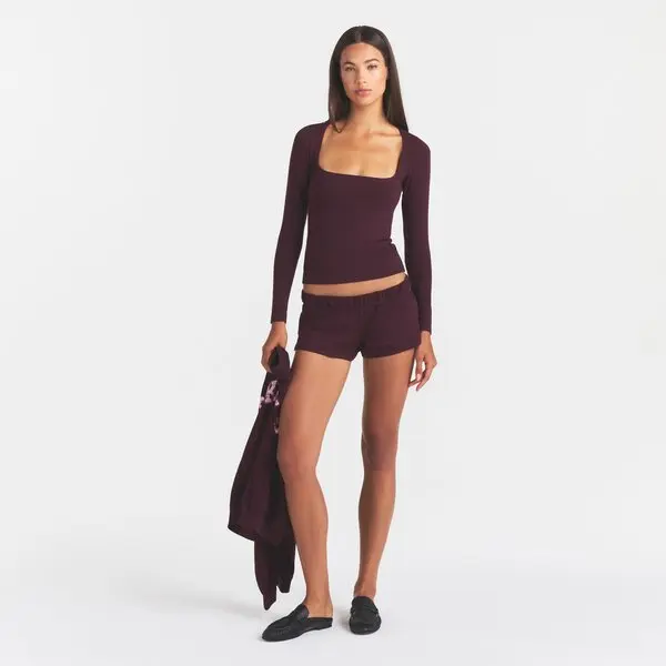 SKIMS Scoop Neck Long Sleeve Top | Red | | Cotton Jersey