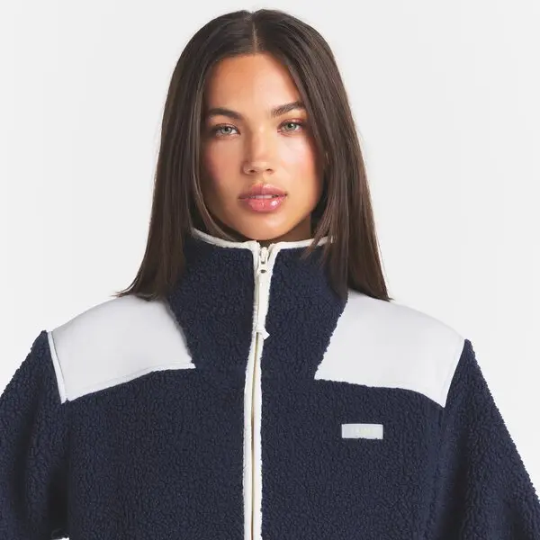 SKIMS Boxy Zip-up Faux Shearling Jacket - Navy