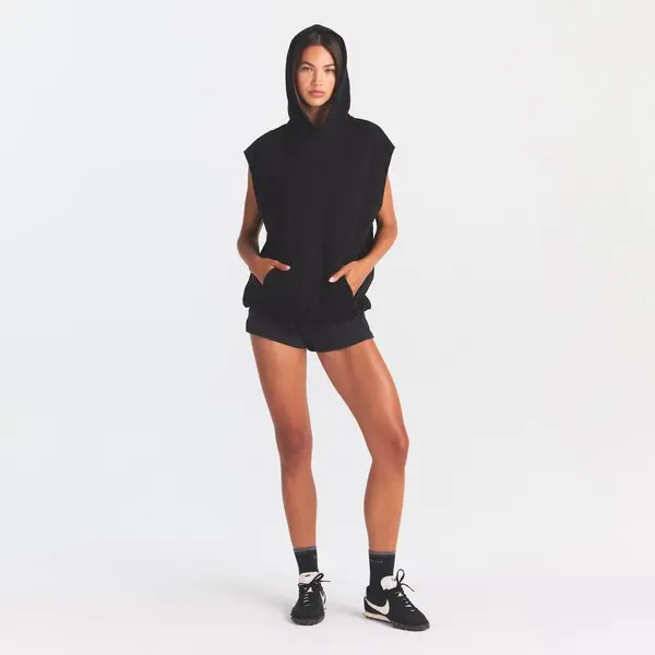 SKIMS Oversized Sleeveless Hoodie | Black | | Cotton Fleece - Onyx