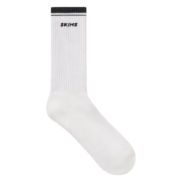 SKIMS Ribbed Crew Logo Sock 3 Pack | Light Neutral | Small | Socks