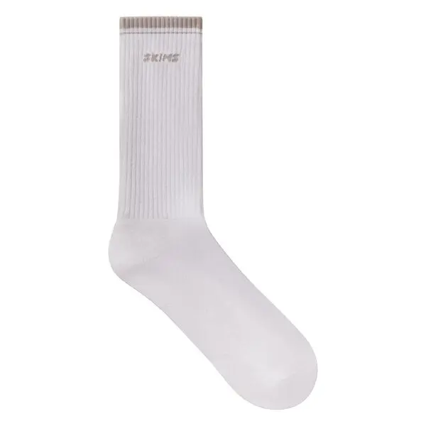 SKIMS Ribbed Crew Logo Sock 3 Pack | Light Neutral | Small | Socks