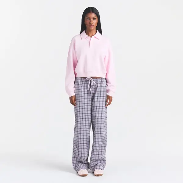 SKIMS Polo Sweatshirt | Pink | | Cotton Fleece - Cherry Blossom