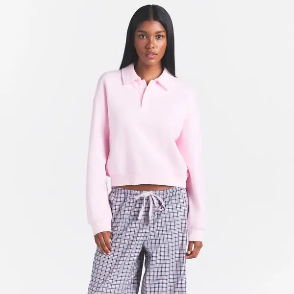 SKIMS Polo Sweatshirt | Pink | | Cotton Fleece - Cherry Blossom