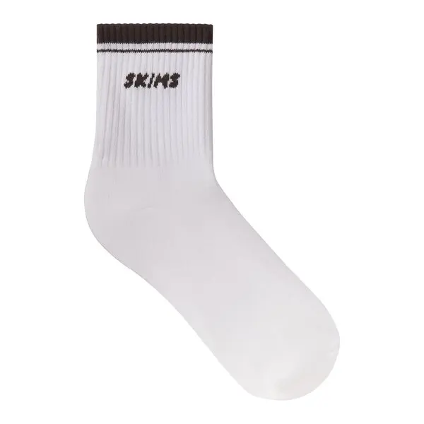 SKIMS Ribbed Quarter Crew Logo Sock 3 Pack | Light Neutral | Small | Socks