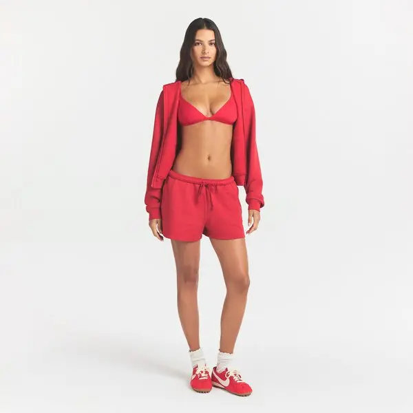 SKIMS Classic Zip Up Hoodie | Red | | Cotton Fleece - Washed Red