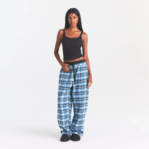 SKIMS Oversized Plaid Flannel Pants With Double Waistband