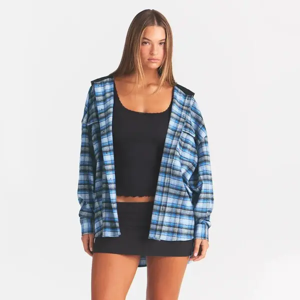 SKIMS Oversized Hooded Flannel Shirt