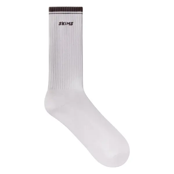 SKIMS Ribbed Crew Logo Sock 3 Pack | Grey | Small | Socks - Cherry Blossom Multi