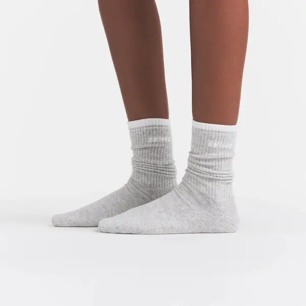 SKIMS Ribbed Crew Logo Sock 3 Pack | Grey | Small | Socks - Currant Snow Multi