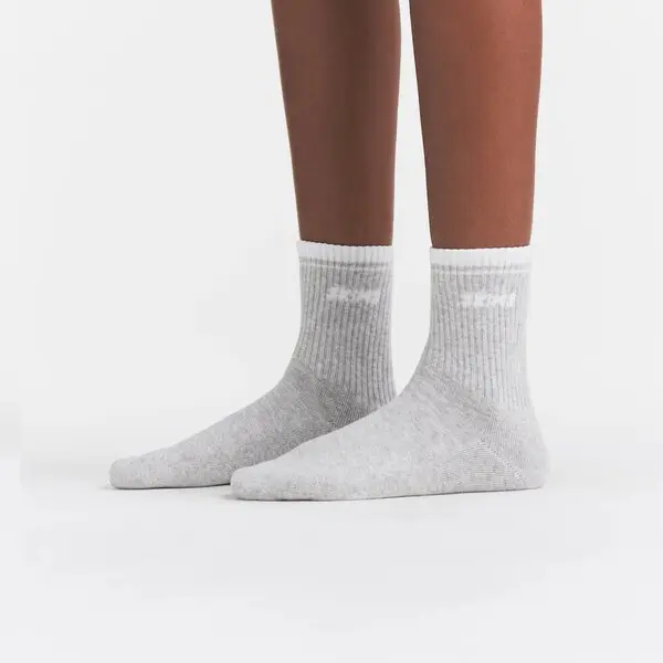 SKIMS Ribbed Quarter Crew Logo Sock 3 Pack | Grey | Large | Socks - Currant Snow Multi