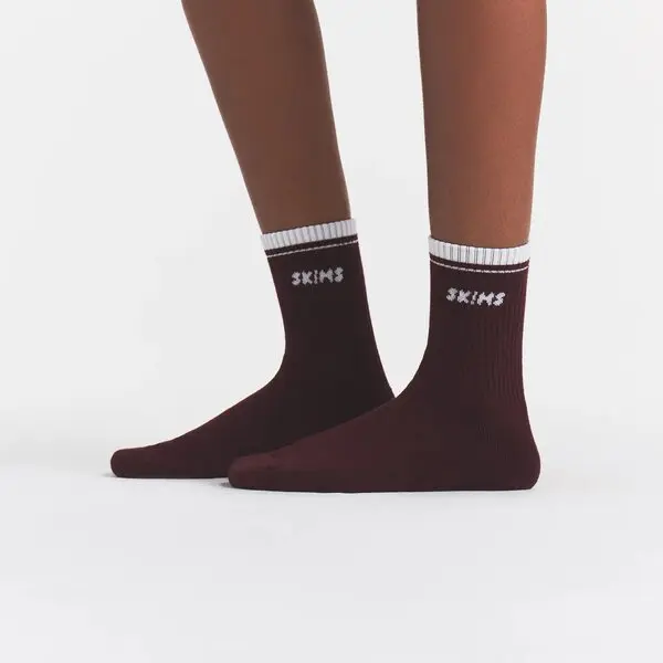 SKIMS Ribbed Quarter Crew Logo Sock 3 Pack | Grey | Large | Socks - Currant Snow Multi