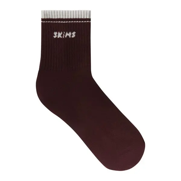 SKIMS Ribbed Quarter Crew Logo Sock 3 Pack | Grey | Large | Socks - Currant Snow Multi