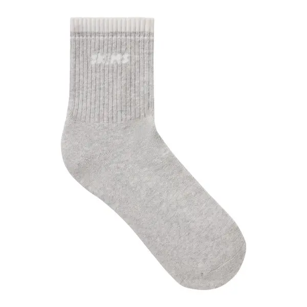 SKIMS Ribbed Quarter Crew Logo Sock 3 Pack | Grey | Large | Socks - Currant Snow Multi
