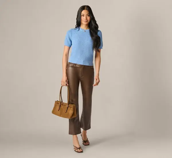 Adrianna Papell Short Sleeve Shaker Knit Pullover Sweater - Classic Blue