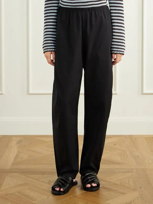 LA LIGNE Colby Cotton-poplin Wide-leg Pants - Black