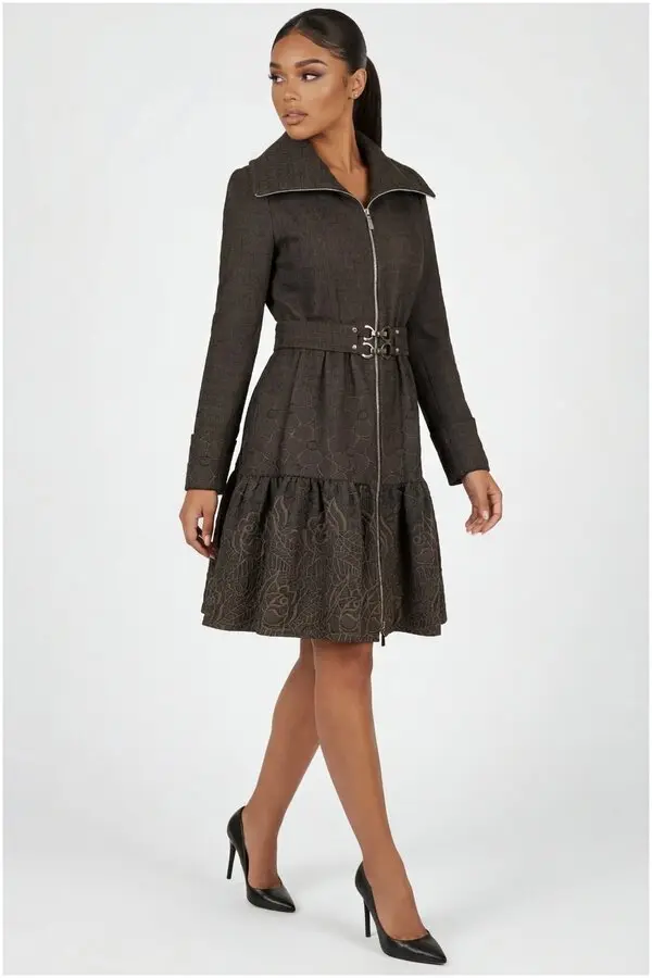 LUNA FASHION HOUSE Tailored Coat With Tiered Hemline And Belt