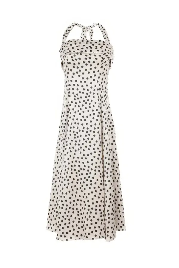 LUNA FASHION HOUSE Melissa Polka Dot Strapless Satin Midi Dress