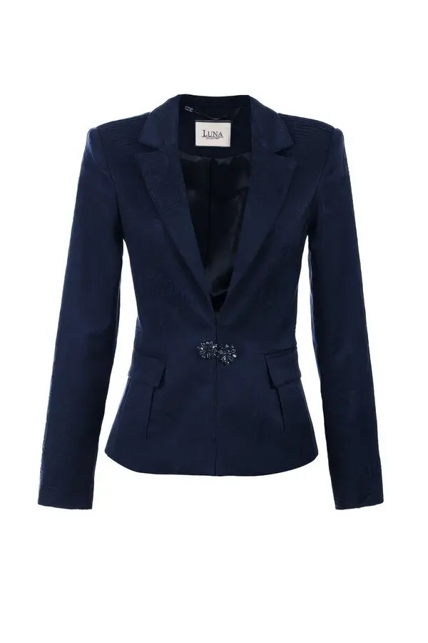 LUNA FASHION HOUSE Navy Tailored Jacquard Blazer, Lucy - Blue