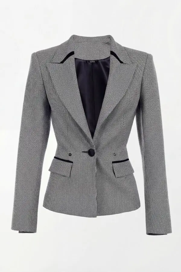 LUNA FASHION HOUSE Multicolor Houndstooth Tailored Blazer, Elena - Grey