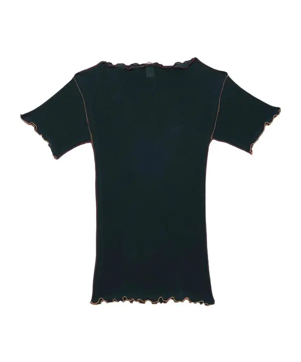 BASERANGE Vein Ribbed Lettuce-trim T-shirt