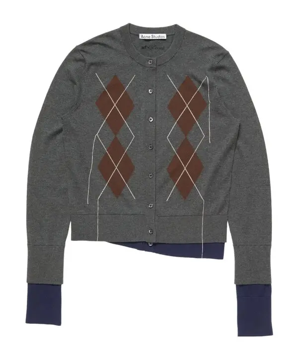 Acne Studios Argyle Intarsia Layered Cardigan - Dark Grey/multicolour