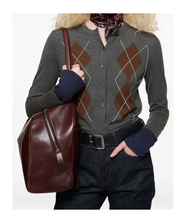 Acne Studios Argyle Intarsia Layered Cardigan - Dark Grey/multicolour