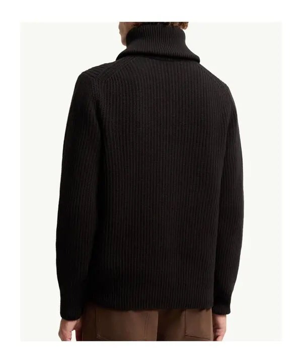 Moncler Ribbed Wool Half-zip Sweater With Logo Patch