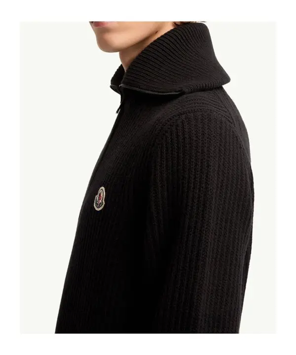 Moncler Ribbed Wool Half-zip Sweater With Logo Patch
