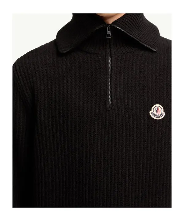 Moncler Ribbed Wool Half-zip Sweater With Logo Patch