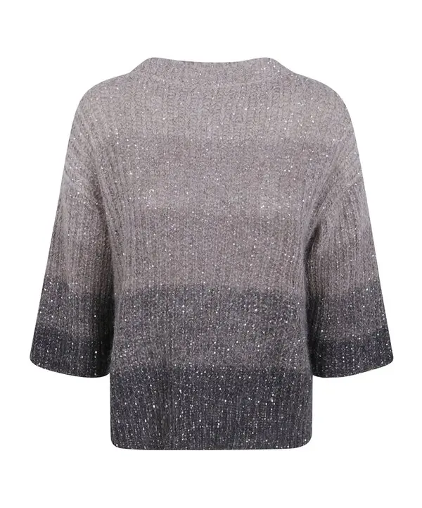 D.exterior Crystals Degrade Short Sleeves Round Neck Sweater