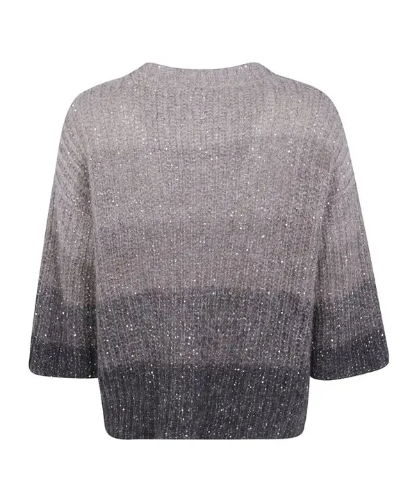 D.exterior Crystals Degrade Short Sleeves Round Neck Sweater