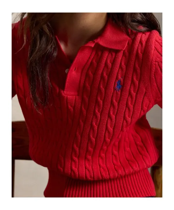 Polo Ralph Lauren Cable Knit Cropped Polo Top