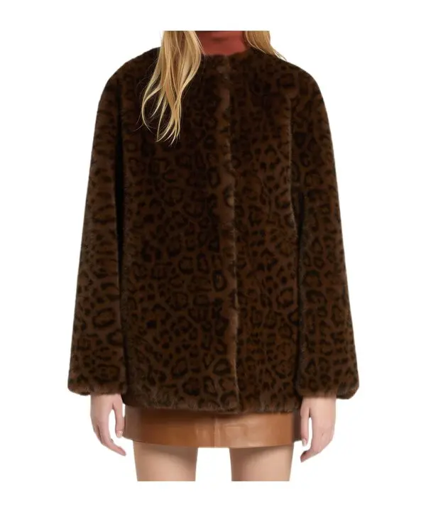 Marella Leopard-print Long-sleeve Faux Fur Coat - Brown