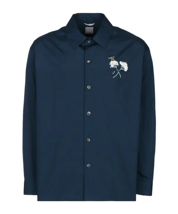 Dior Shirt With Flower Bee Embroidery - Dark Blue