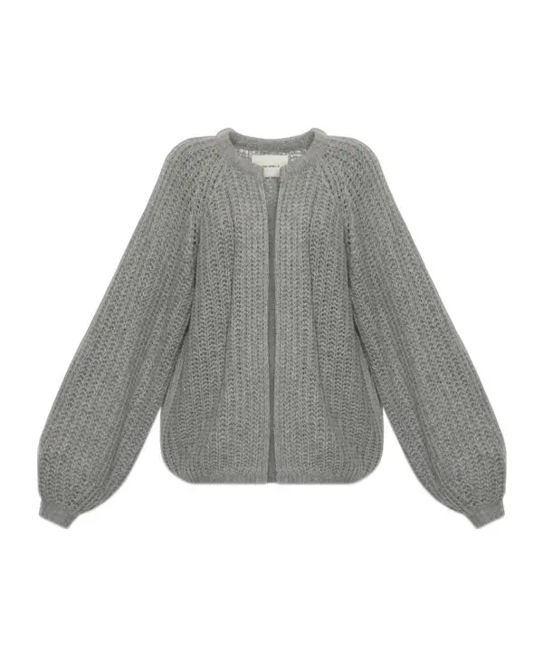 LISA YANG Thena Textured Knit Cardigan - Gray
