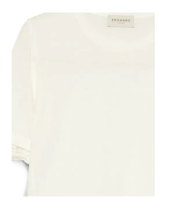 ERMANNO FIRENZE Short-sleeve Lace Trim Top - Beige