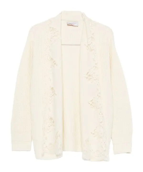 ERMANNO FIRENZE Lace-trim Ribbed Knit Cardigan
