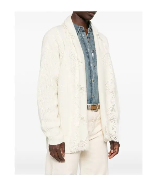 ERMANNO FIRENZE Lace-trim Ribbed Knit Cardigan