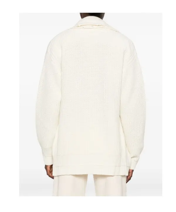 ERMANNO FIRENZE Lace-trim Ribbed Knit Cardigan