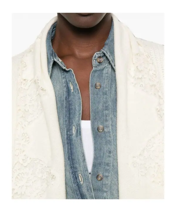 ERMANNO FIRENZE Lace-trim Ribbed Knit Cardigan