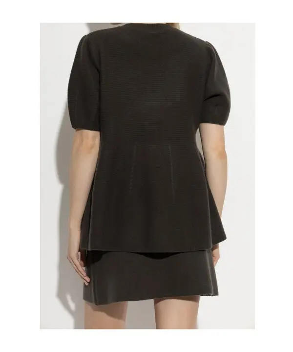 LISA YANG Mella Short Sleeve Knitted Top - Green